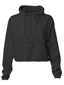 independent trading co. - women's lightweight quarter-zip pullover crop windbreaker - exp64crp - s - black