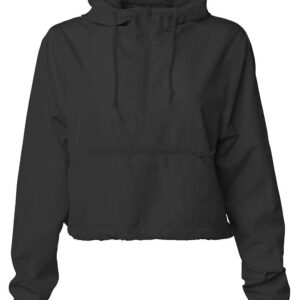 Independent Trading Co. - Women's Lightweight Quarter-Zip Pullover Crop Windbreaker - EXP64CRP - S - Black