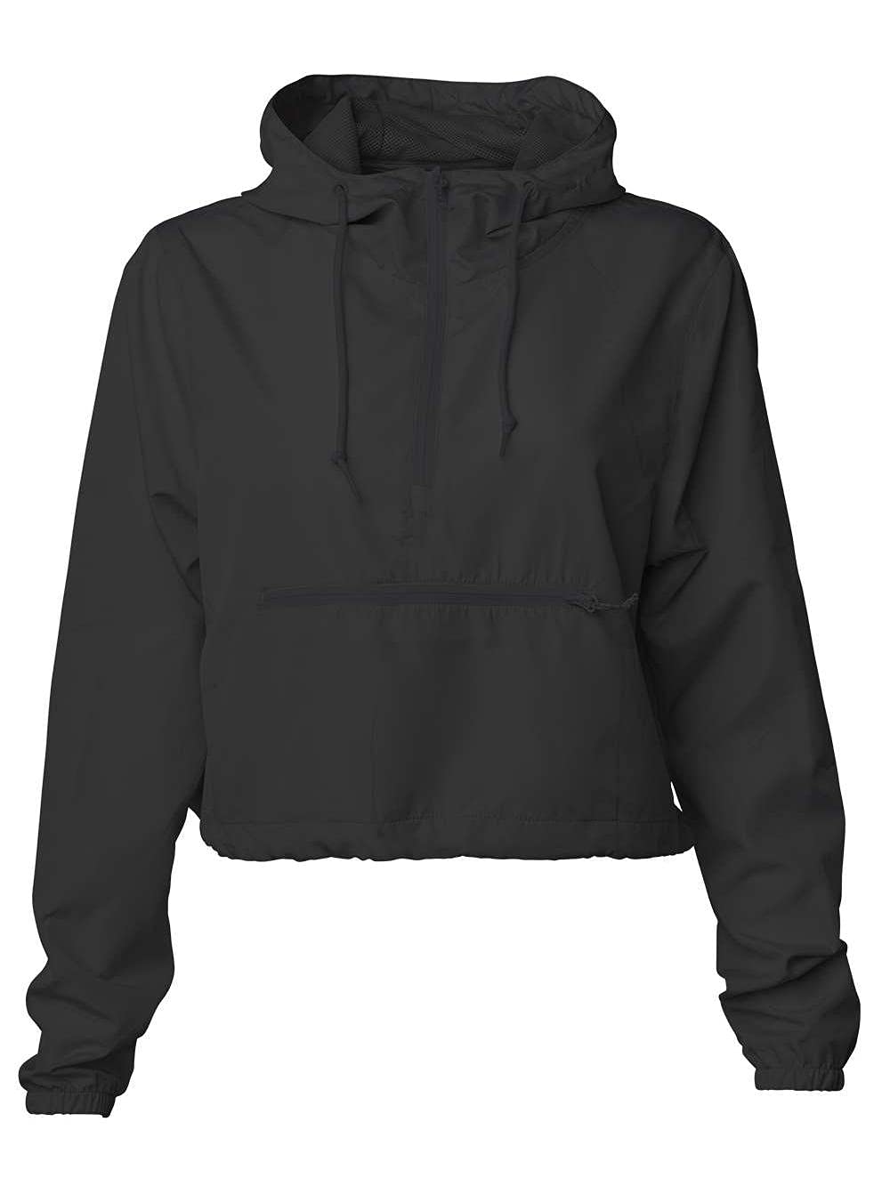 Independent Trading Co. - Women's Lightweight Quarter-Zip Pullover Crop Windbreaker - EXP64CRP - S - Black