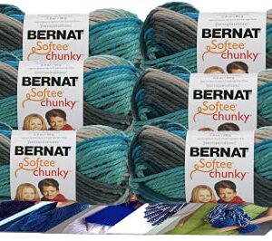 Bernat Yarn Softee Chunky Yarn - 12 Pack with Pattern Cards in Color (Deep Waters Ombre)