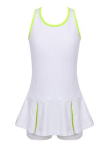 loodgao kids girls pleated tennis golf dress workout outfits solid color sleeveless sports dress with shorts white 6 years