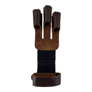 hide & drink, three-finger archery glove handmade from full grain leather - bourbon brown