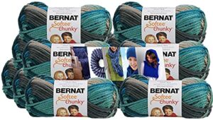 bernat yarn softee chunky yarn - 12 pack with pattern cards in color (deep waters ombre)