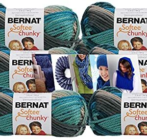 Bernat Yarn Softee Chunky Yarn - 12 Pack with Pattern Cards in Color (Deep Waters Ombre)