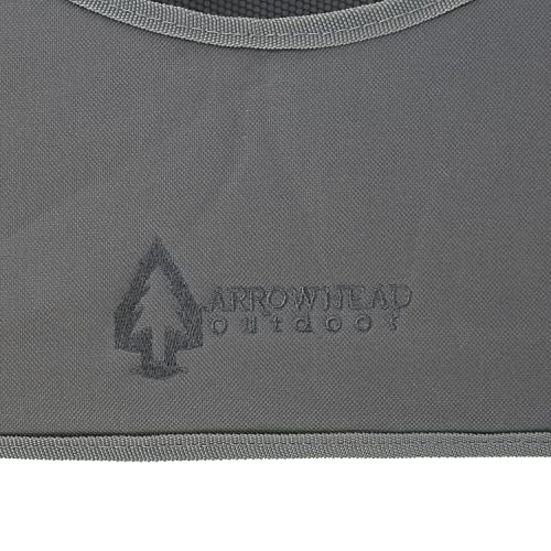 ARROWHEAD OUTDOOR 33.5” Portable Folding Tailgate Table, 4 Cup Holders, Food Basket, Insulated Cooler, No Sag Surface, Square, Carrying Case, Steel Frame, High-Grade 600D Canvas, USA-Based Support