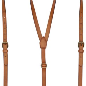 RC ROCKCOW Leather Suspenders for Men Y Back Design Adjustable Suspender with 3 Metal Snap Hooks Groomsmen Gift Wedding Brown