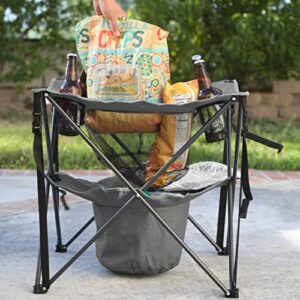 ARROWHEAD OUTDOOR 33.5” Portable Folding Tailgate Table, 4 Cup Holders, Food Basket, Insulated Cooler, No Sag Surface, Square, Carrying Case, Steel Frame, High-Grade 600D Canvas, USA-Based Support