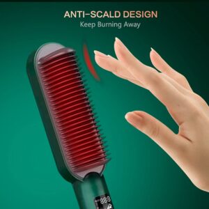 Hair Straightener Brush, Ionic Straightening Brush, Ceramic Hot Comb with LED Display, Anion Generator, 3 Heat Levels, Anti Scald, Fast Heating & Auto Off Safe for Home, Travel and Salon (Green)