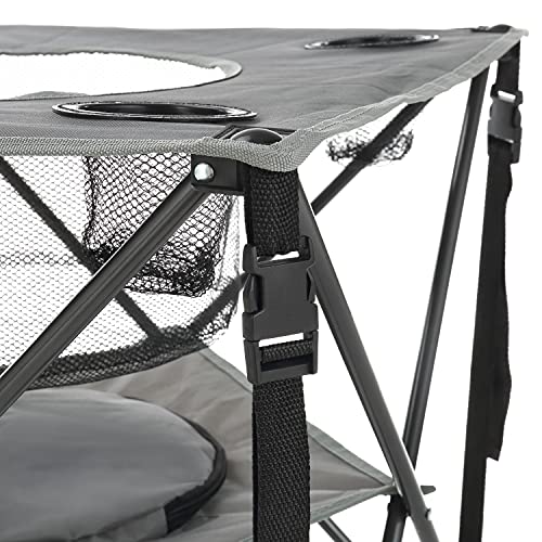 ARROWHEAD OUTDOOR 33.5” Portable Folding Tailgate Table, 4 Cup Holders, Food Basket, Insulated Cooler, No Sag Surface, Square, Carrying Case, Steel Frame, High-Grade 600D Canvas, USA-Based Support