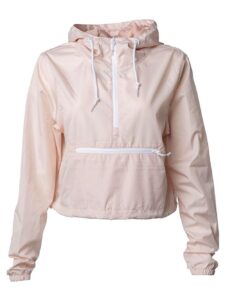 independent trading co. - women's lightweight quarter-zip pullover crop windbreaker - exp64crp - s - blush/white zipper