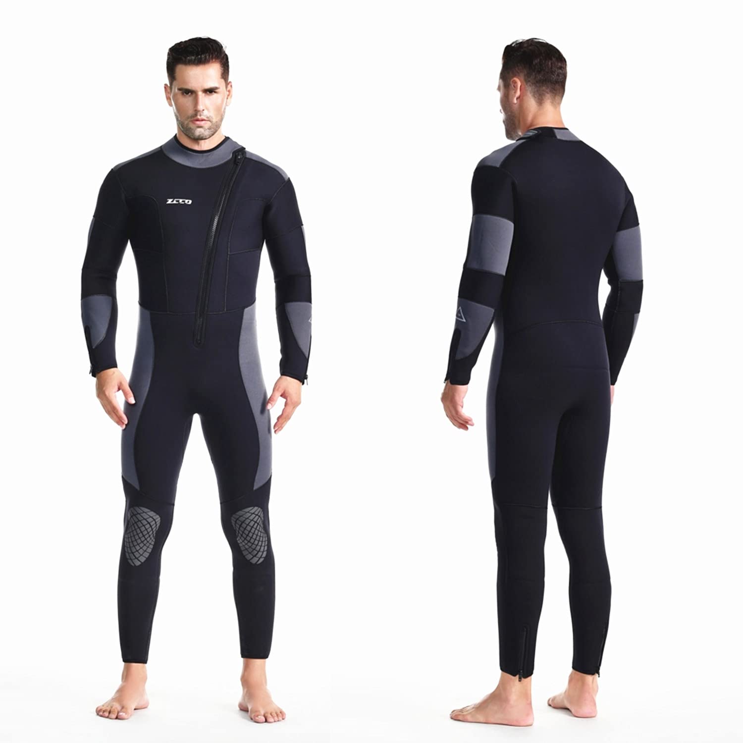 ZCCO Men's 5mm Neoprene Wetsuit - Ultra Stretch Full Body Diving Suit with Front Zip for Snorkeling, Scuba Diving, Swimming and Surfing (MF502-4XL)