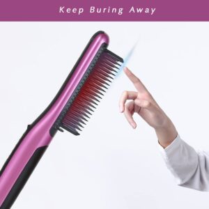 Straightening Comb - 2-in-1 Ceramic Hot Brush Straightener with Auto-Off & Anti-Scald, Fast Heating for Thick Hair, Home, Salon & Travel