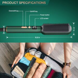 Hair Straightener Brush, Ionic Straightening Brush, Ceramic Hot Comb with LED Display, Anion Generator, 3 Heat Levels, Anti Scald, Fast Heating & Auto Off Safe for Home, Travel and Salon (Green)