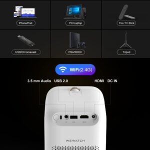 Mini Projector, WEWATCH WiFi Native 1080P Portable Projector, Outdoor Video Projector Built-in 3W Dual Speaker with HDMI for TV stick, iOS, Android