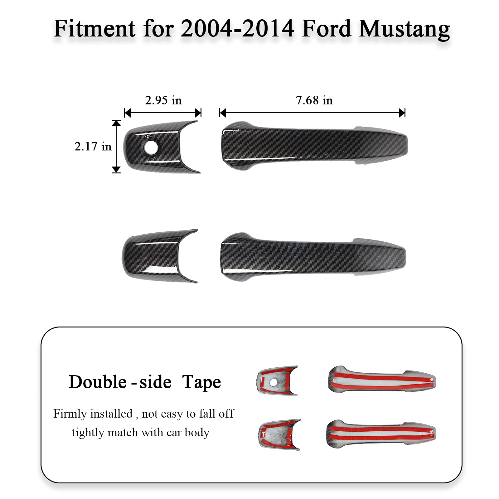 RT-TCZ Door Handle Trim Cover ABS Exterior Decoration Accessories for 2004-2014 Ford Mustang, 4PCS (Carbon Fiber Grain)