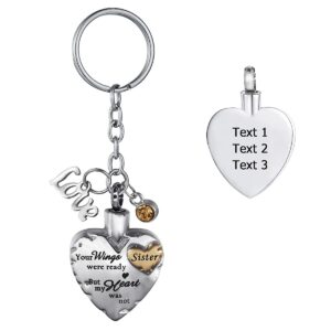 fczdq your wings were ready but my heart was not stainless steel cremation jewelry for ash urn keychain gold sister - customized