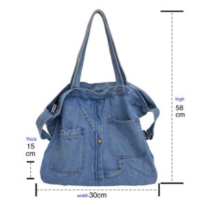 Large-capacity canvas bag women's diagonal denim Korean style large bag cloth bag student shoulder bag (Light blue)