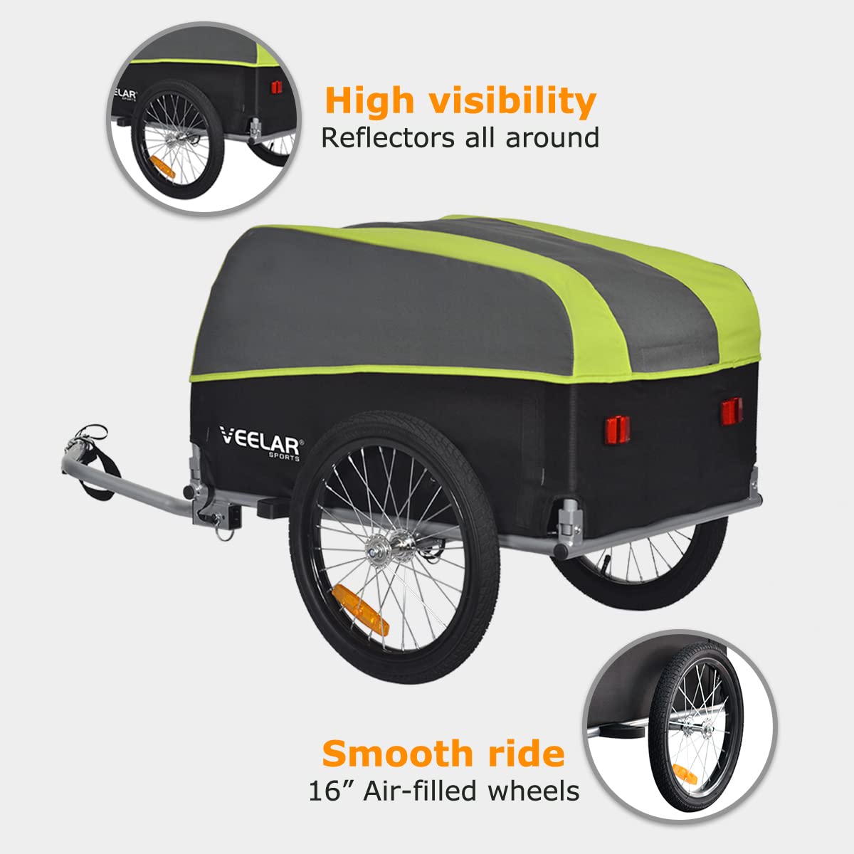 Veelar Sports Cargo Bike Trailer, Utility Cargo Luggage Cart, Green/Black