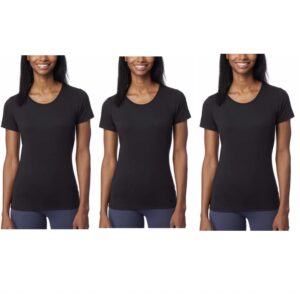 32 degrees cool women's 3 pack short sleeve scoop neck t-shirts (black/black/black, small)