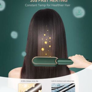 Hair Straightener Brush, Ionic Straightening Brush, Ceramic Hot Comb with LED Display, Anion Generator, 3 Heat Levels, Anti Scald, Fast Heating & Auto Off Safe for Home, Travel and Salon (Green)