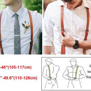 RC ROCKCOW Leather Suspenders for Men Y Back Design Adjustable Suspender with 3 Metal Snap Hooks Groomsmen Gift Wedding Brown