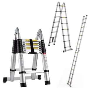 pro aluminum telescoping ladder 16.5 ft, extension ladder 2-in-1, multi-purpose ladder (ld-5000) sliver