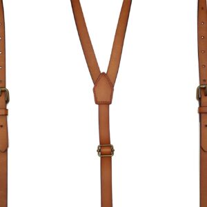 RC ROCKCOW Leather Suspenders for Men Y Back Design Adjustable Suspender with 3 Metal Snap Hooks Groomsmen Gift Wedding Brown