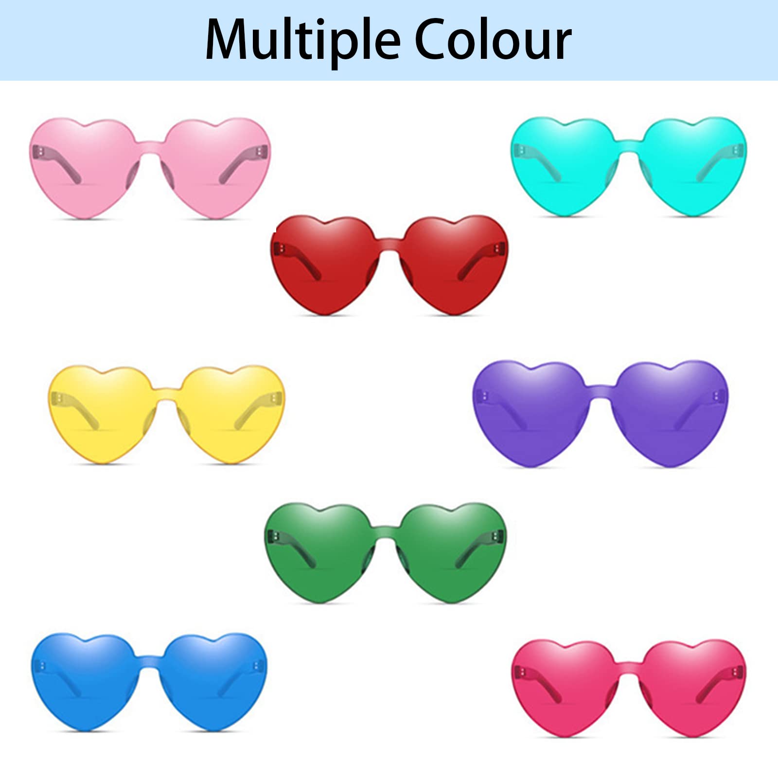 BOMEX 8 Pcs Heart Shape Sunglasses Party Sunglasses Rimless Transparent Candy Color Frameless Glasses Eyewear