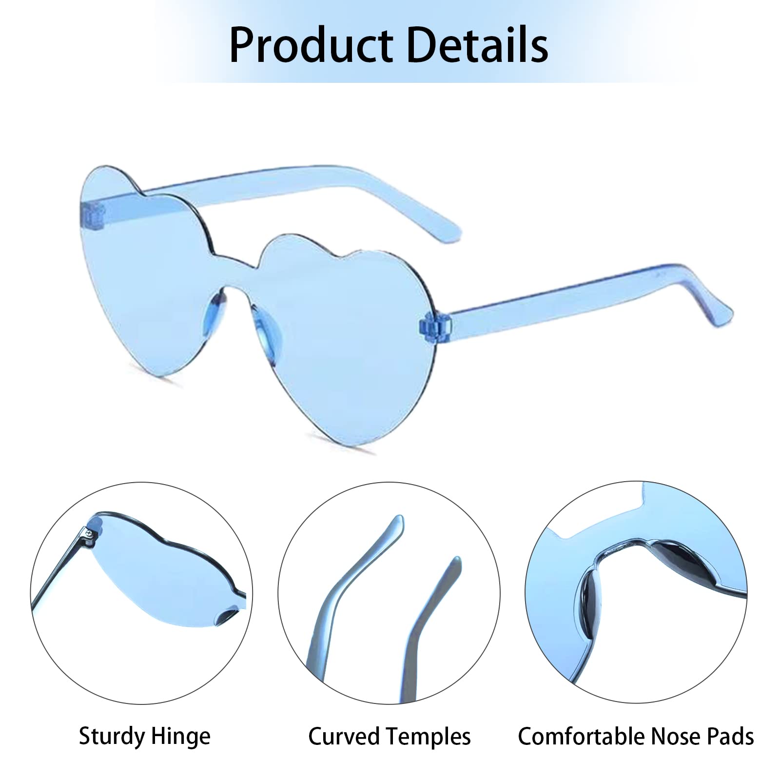 BOMEX 8 Pcs Heart Shape Sunglasses Party Sunglasses Rimless Transparent Candy Color Frameless Glasses Eyewear