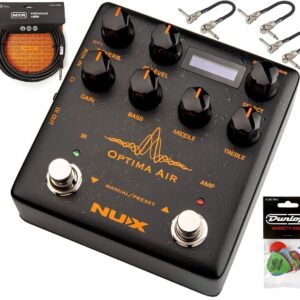 NUX Optima Air Acoustic Guitar Simulator Bundle with 3 MXR Patch Cables, 20ft MXR Instrument Cable, and Dunlop PVP113 Pick Pack