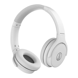 audio-technica ath-s220btwh wireless on ear headphones, white, adjustable