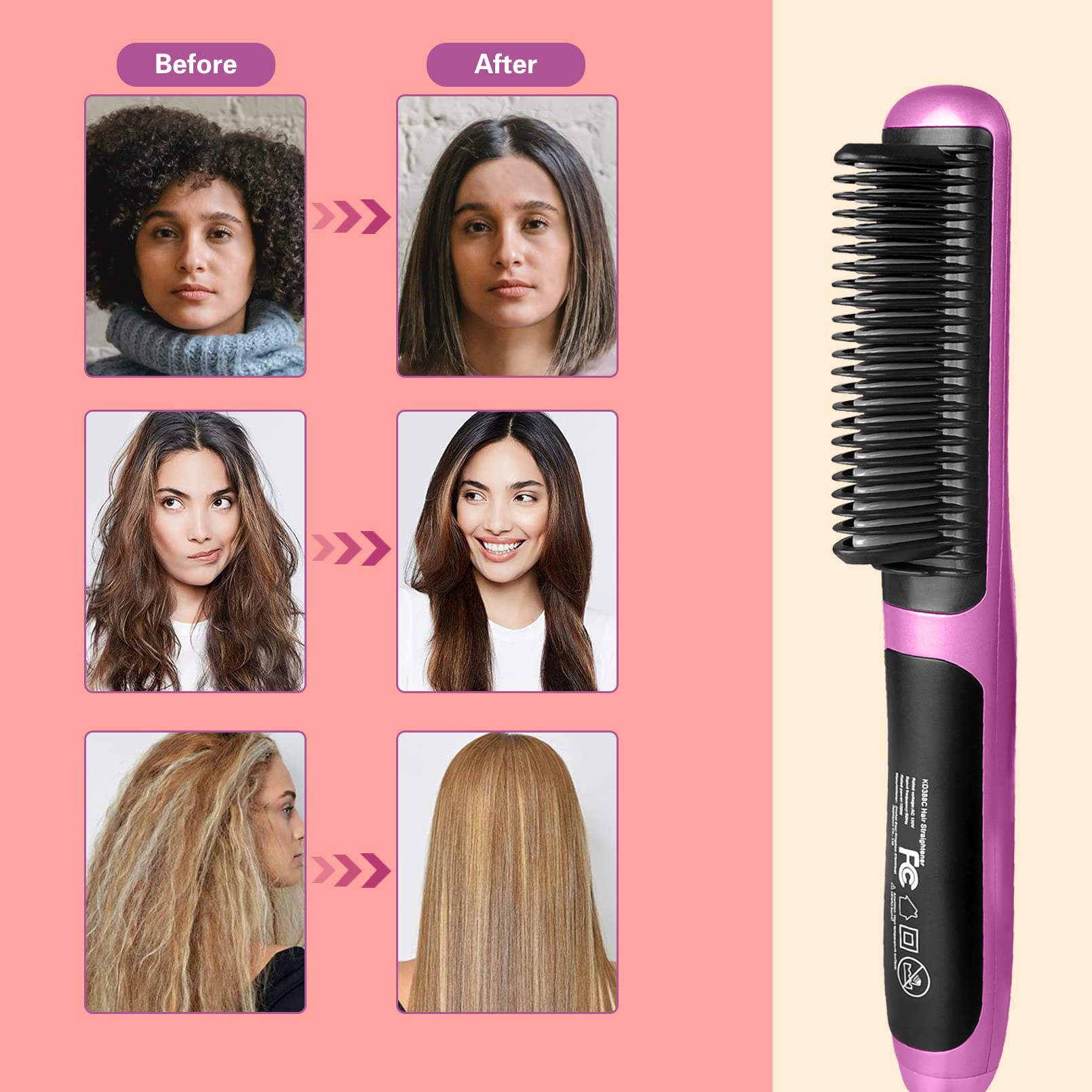 Straightening Comb - 2-in-1 Ceramic Hot Brush Straightener with Auto-Off & Anti-Scald, Fast Heating for Thick Hair, Home, Salon & Travel