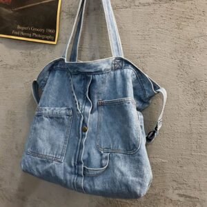 Large-capacity canvas bag women's diagonal denim Korean style large bag cloth bag student shoulder bag (Light blue)