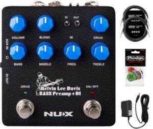 briskdrop nux melvin lee davis nbp-5 bass preamp and di bundle with 2 mxr instrument cables, dunlop pick pack, and power supply