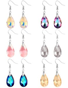 akeoqi 6 pairs leverback dangle earrings set multi-color tear drop cubic zirconia dangle earrings for women