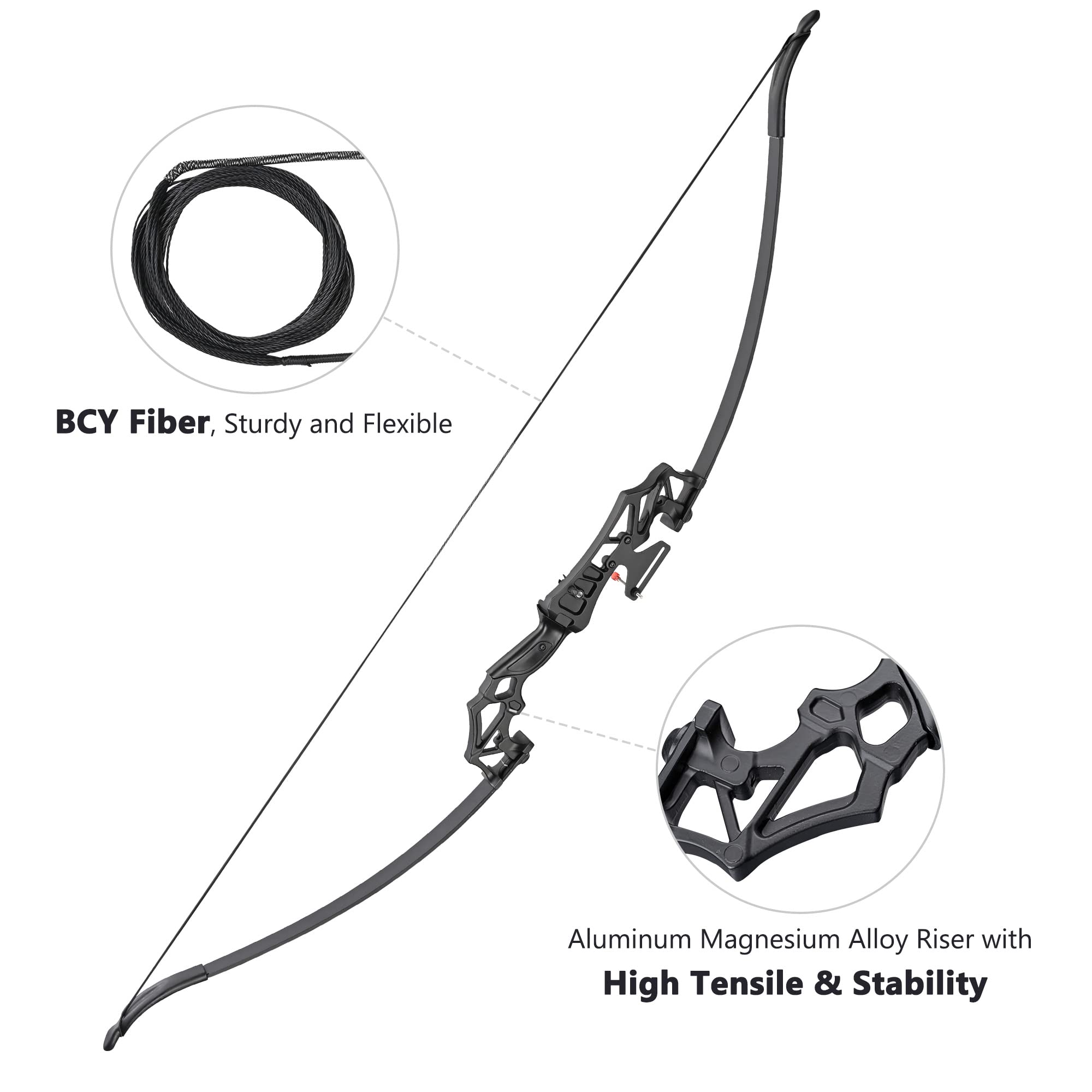 AW Recurve Bow Set Archery Aluminum Takedown Recurve Bow Right Hand Archery Bow Set Longbow Shooting Kit for Adult & Youth Beginner Outdoor Hunting Horse Riding Shooting Practice