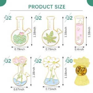 10 Pieces Pin Brooches Cute Floral Kawaii Pins Flask Test Tube Backpack Pins Aesthetic Spring Flower Plant Pins Set for Jackets Lapel Scientist Pins for Backpacks Clothes Caps Bags