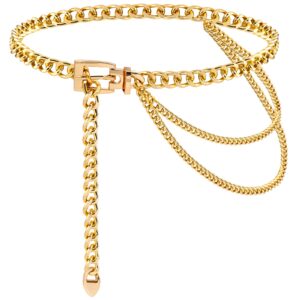 dtwawa gold chain belts for womens dresses multi layer waist chain body belly for her, 35.4in