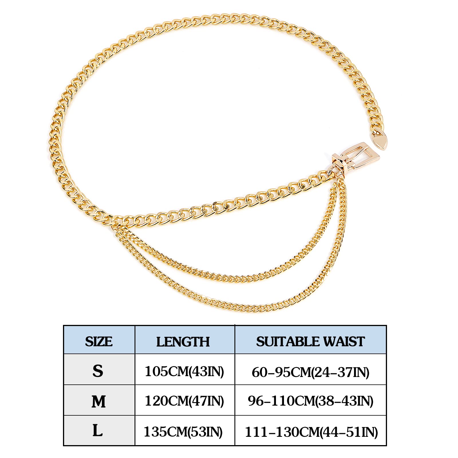 DTWAWA Gold Chain Belts for Womens Dresses Multi Layer Waist Chain Body Belly for Her, 35.4IN