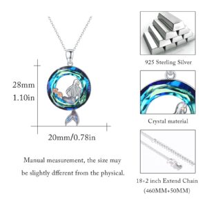 AOVEAO Mermaid Necklaces for Women Sterling Silver with Blue Circle Crystal Pendant Necklace Mermaid Starfish Choker Dainty Nautical Jewelry Gift For Friend