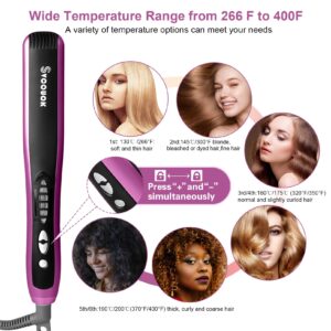 Straightening Comb - 2-in-1 Ceramic Hot Brush Straightener with Auto-Off & Anti-Scald, Fast Heating for Thick Hair, Home, Salon & Travel