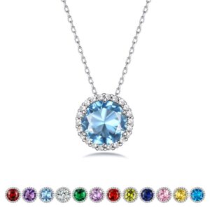 bestyle 925 sterling silver love round cubic zirconia necklaces march aquamarine birthstone crystal pendant for women, hypoallergenic necklaces for sensitive skin