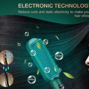 Hair Straightener Brush, Ionic Straightening Brush, Ceramic Hot Comb with LED Display, Anion Generator, 3 Heat Levels, Anti Scald, Fast Heating & Auto Off Safe for Home, Travel and Salon (Green)