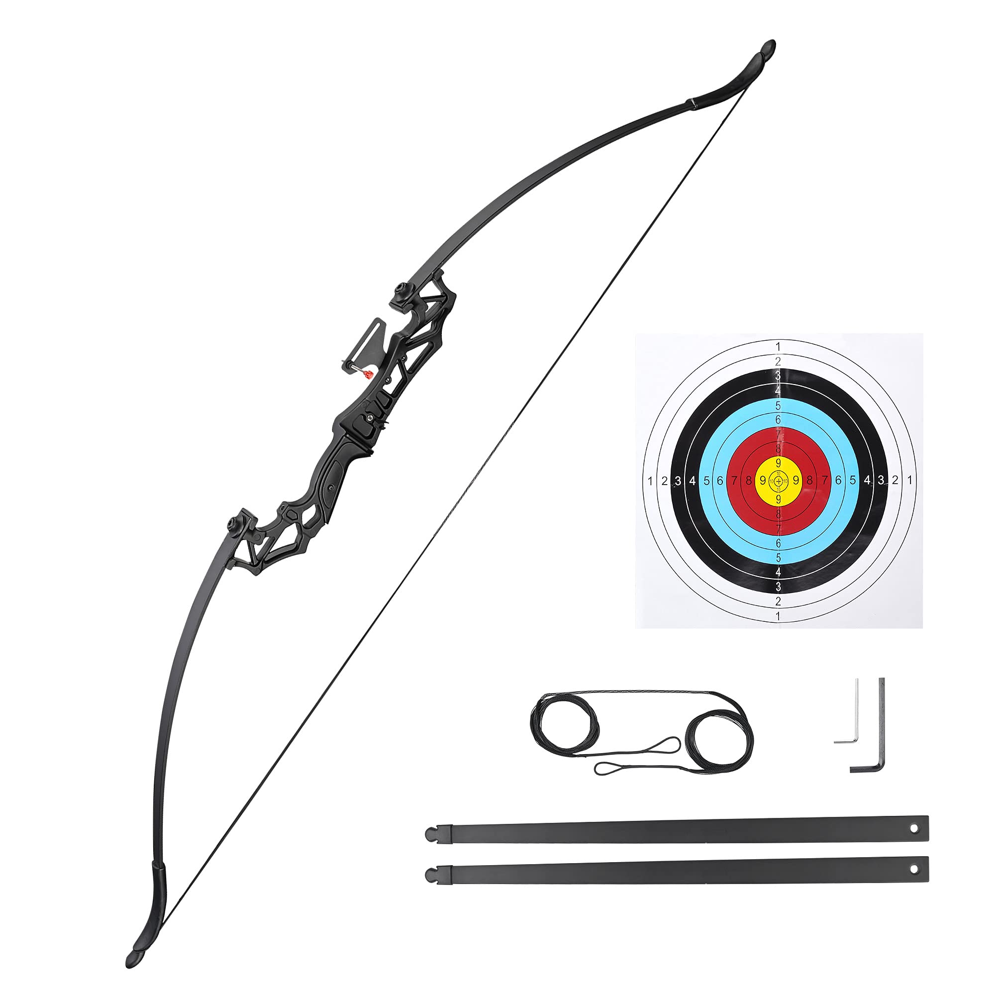 AW Recurve Bow Set Archery Aluminum Takedown Recurve Bow Right Hand Archery Bow Set Longbow Shooting Kit for Adult & Youth Beginner Outdoor Hunting Horse Riding Shooting Practice