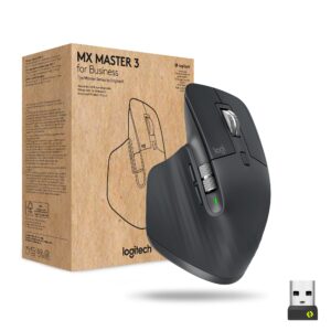 logitech mx master 3 for business, wireless mouse, logi bolt technology, bluetooth, magspeed scrolling, ergonomic, rechargeable, globally certified, pc/mac/linux - graphite