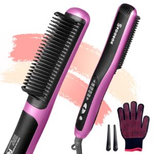 straightening comb - 2-in-1 ceramic hot brush straightener with auto-off & anti-scald, fast heating for thick hair, home, salon & travel