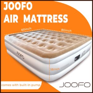 JOOFO Queen Air Mattress with Built-in Pump,Double Height 18-inch Inflatable Bed for Camping,Home and Travel-Queen Size