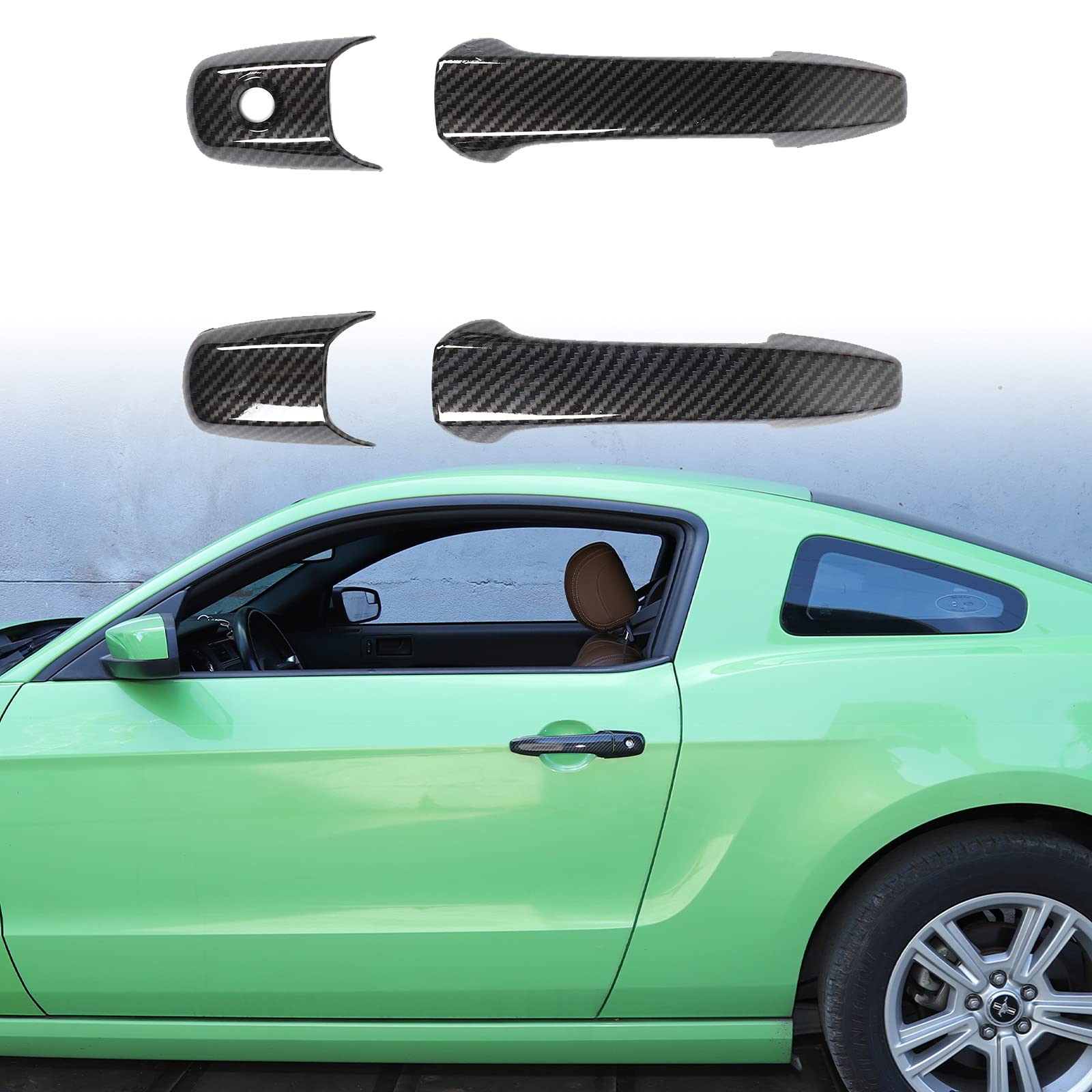 RT-TCZ Door Handle Trim Cover ABS Exterior Decoration Accessories for 2004-2014 Ford Mustang, 4PCS (Carbon Fiber Grain)