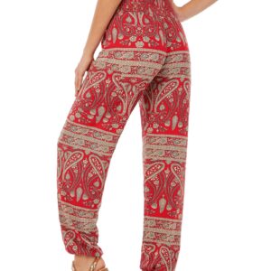 QIANXIZHAN Women's Harem Pants, High Waist Yoga Boho Trousers with Pockets Burgundy Red S