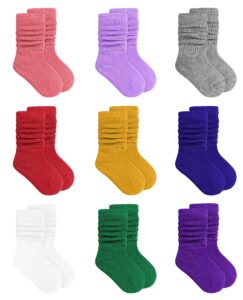 auranso girl knee high cotton socks 9 pairs girls long crew socks color d 3-5t